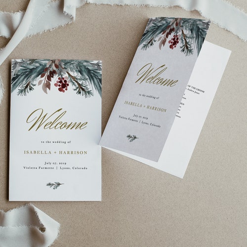 Winter Wedding Program Template Folded Program Printable - Etsy