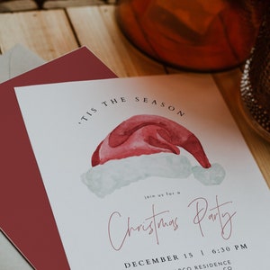 Minimalist Christmas Party Invitation Template, Modern Santa Hat ...