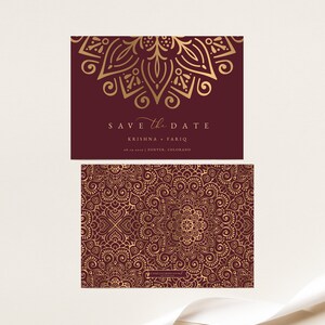 KRISHNA Mandala Save the Date Template, Burgundy Save the Date ...