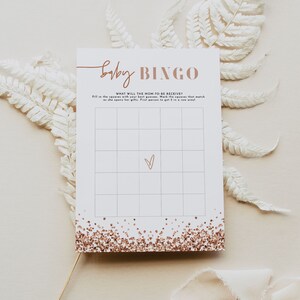REGINA Baby Shower Bingo Game Template, Rose Gold Glitter Baby Shower ...