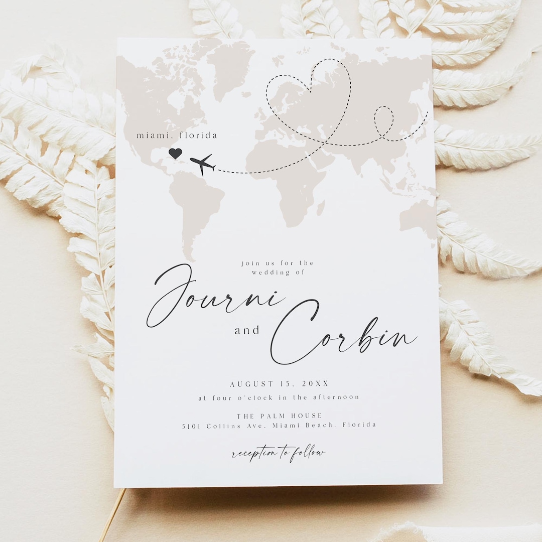 Destination Wedding Invitation Template Suite Editable World Map 3 ...