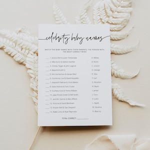 Modern Bohemian Celebrity Baby Names Baby Shower Game Printable ...