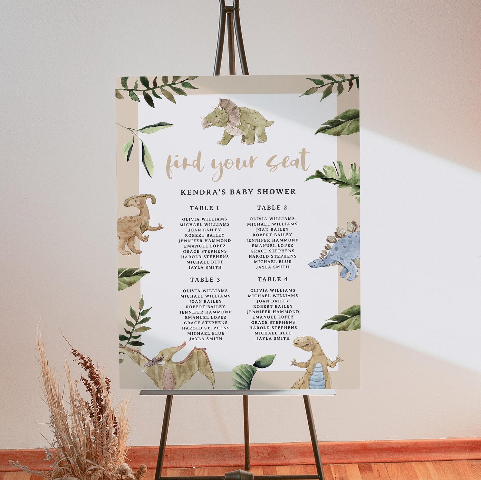 Dinosaur Baby Shower Seating Chart, Boy Baby Shower Seating Sign ...