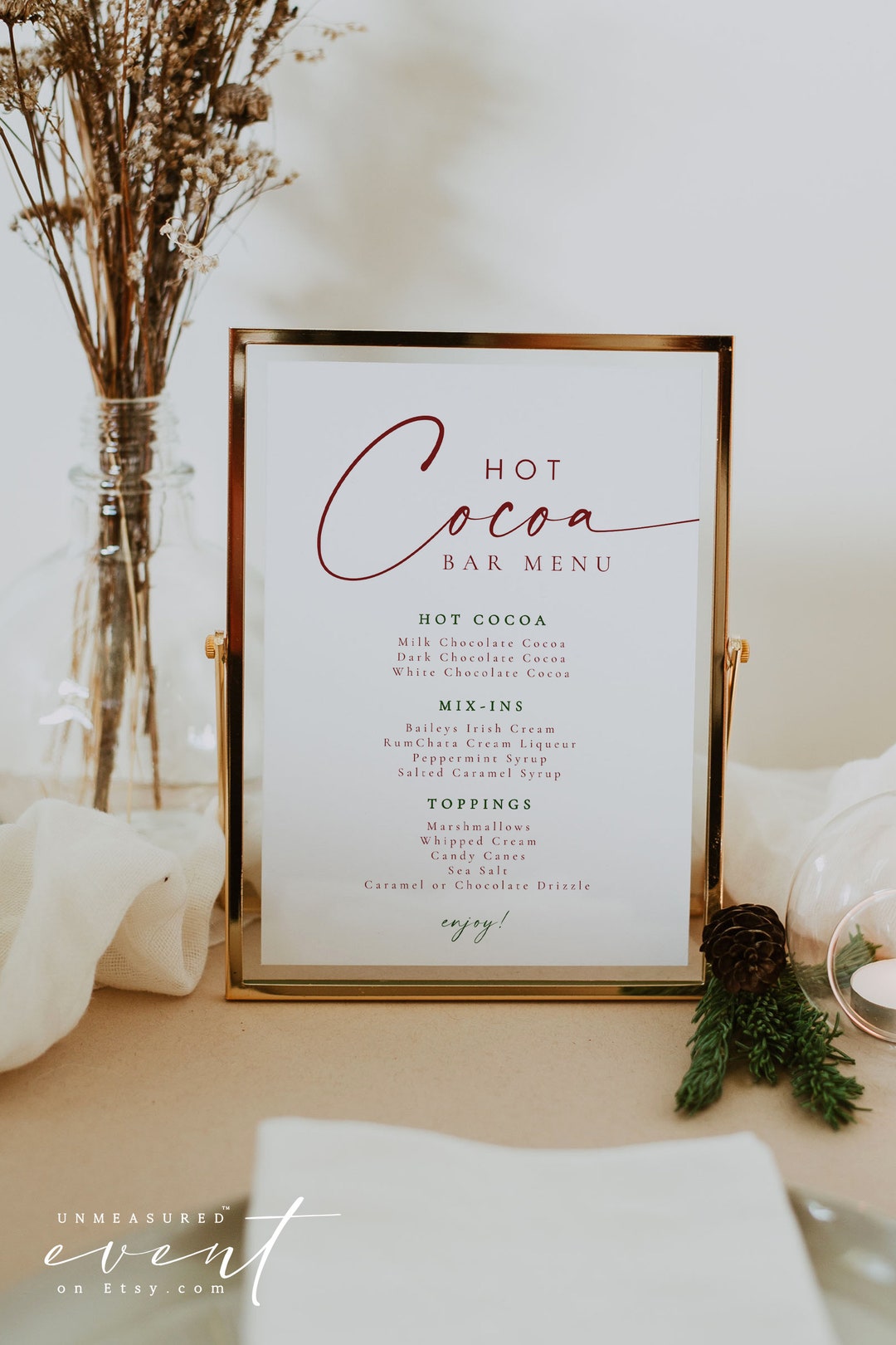 BLAIR Modern Christmas Hot Cocoa Bar Menu Sign Printable Template - Etsy
