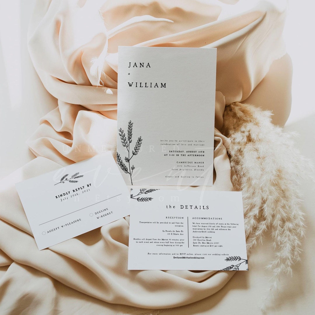 Botanic Wedding Invitation Template Suite, Romantic Garden Wedding ...