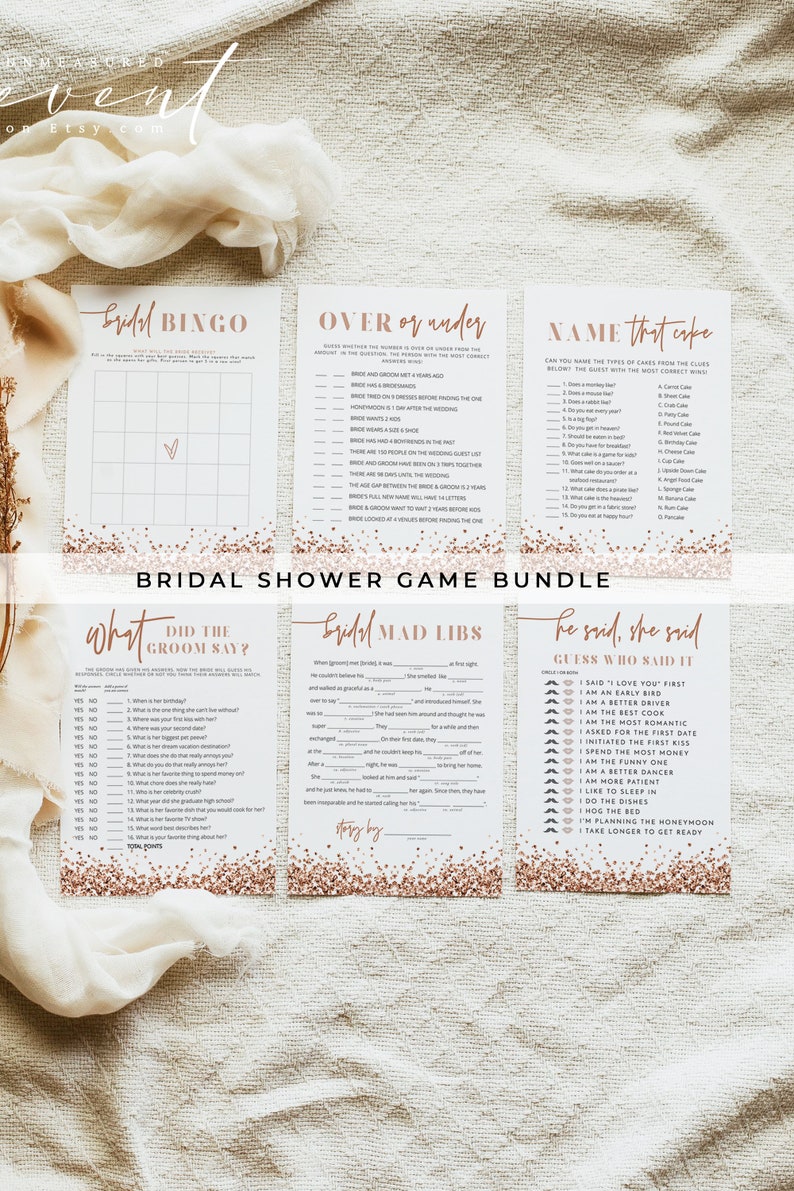 REGINA Bridal Shower Game Bundle, Rose Gold Bridal Shower Games ...