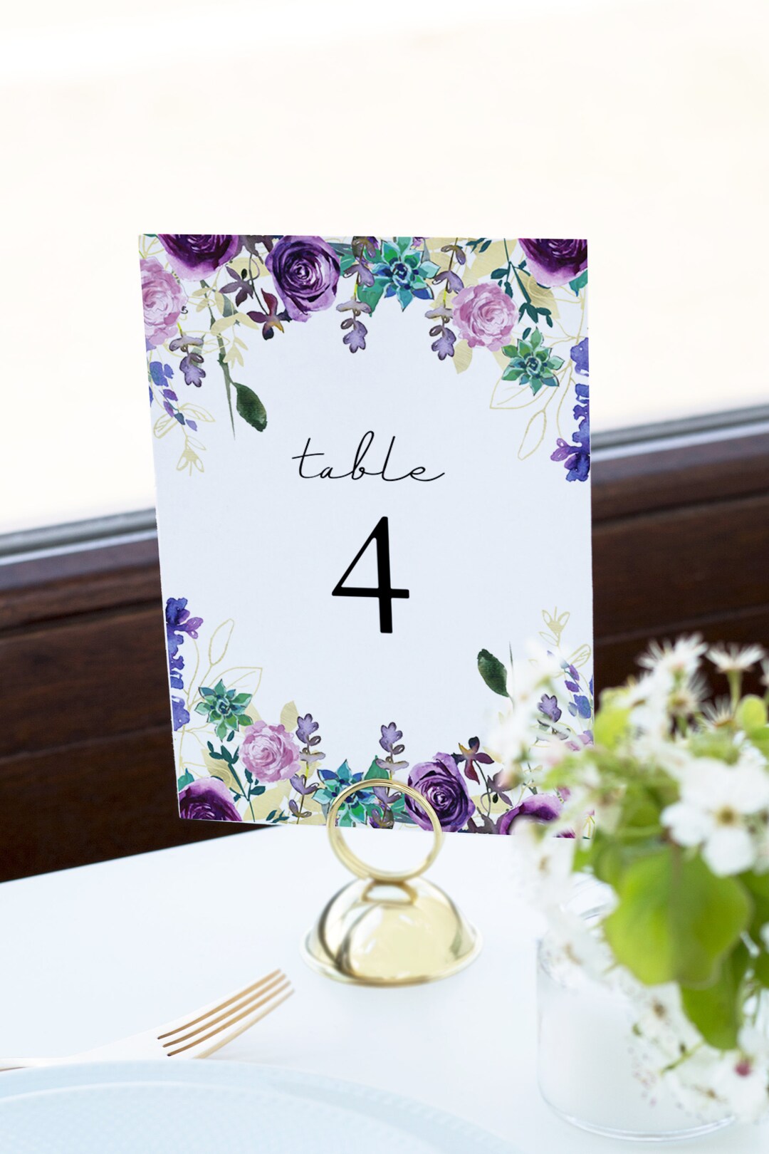 OLIVIA Purple Floral Succulent Wedding Table Numbers, Printable Wedding ...