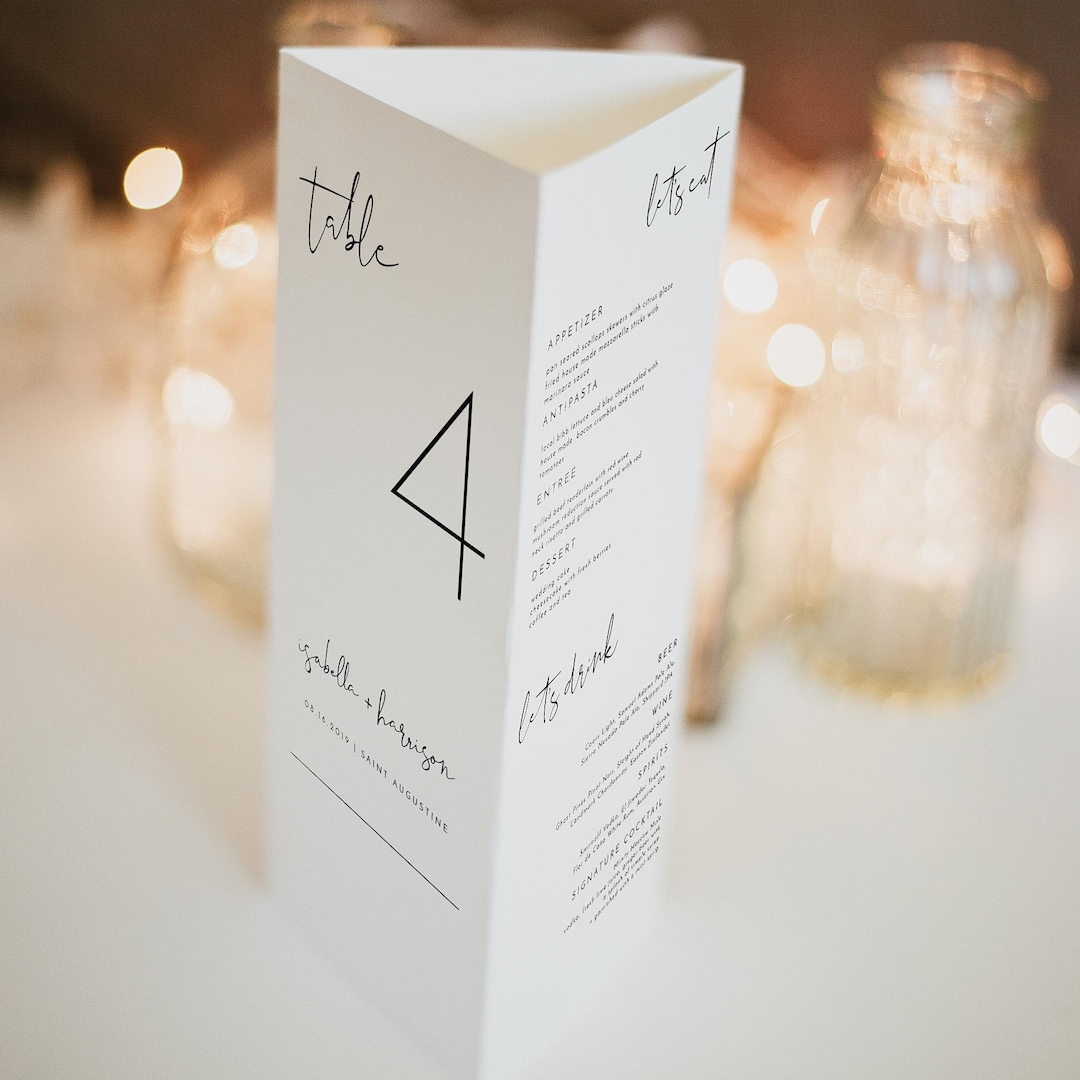 Minimalist Wedding Triangle Table Number Template, Modern Trifold Table ...
