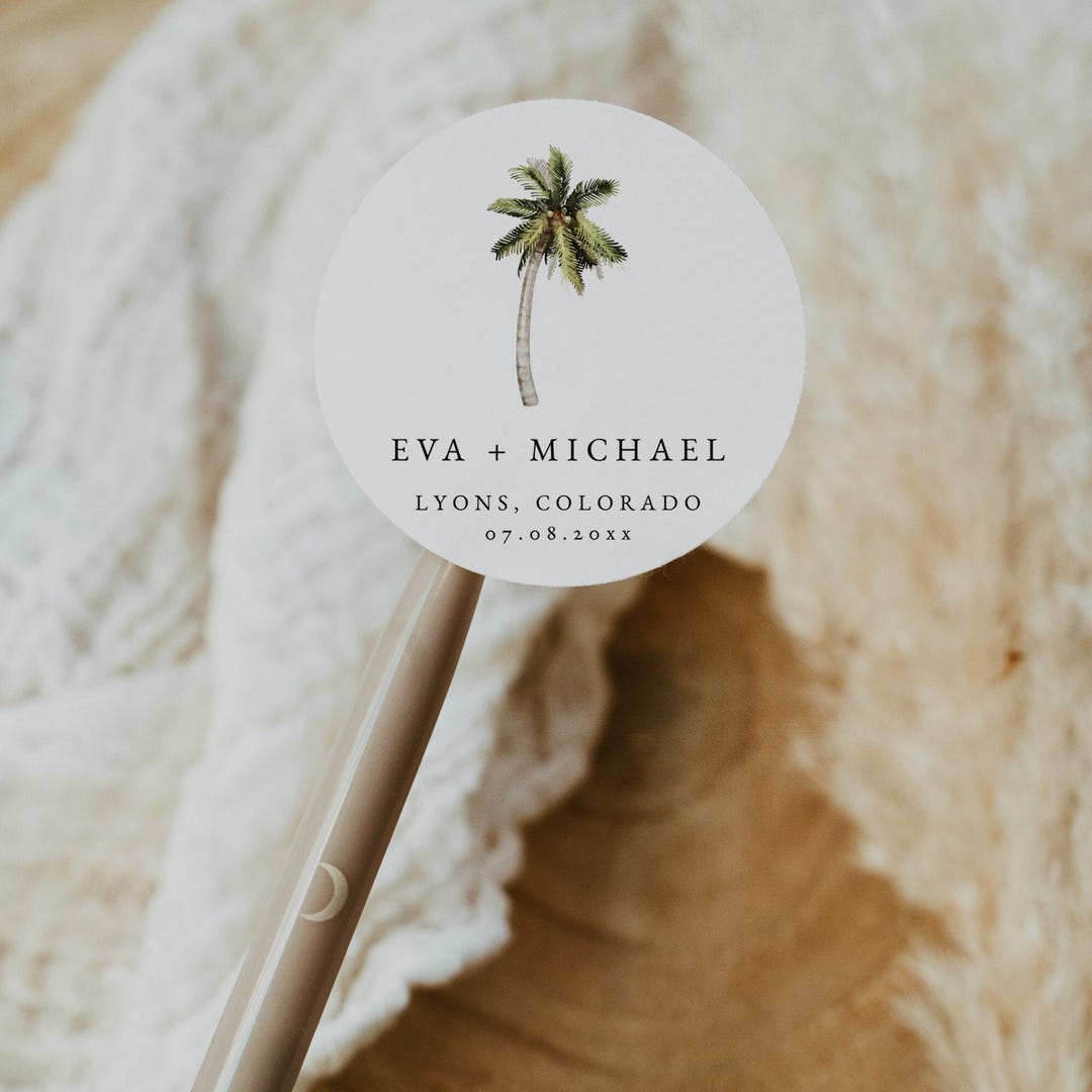 Palm Tree Round Favor Tag Template, Square Favor Tag, Tropical Wedding ...