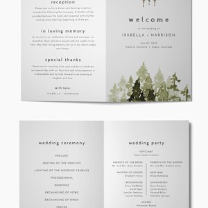 JENNA Pine Wedding Program Template, Folded Wedding Program, Mountain Wedding Program Instant ...