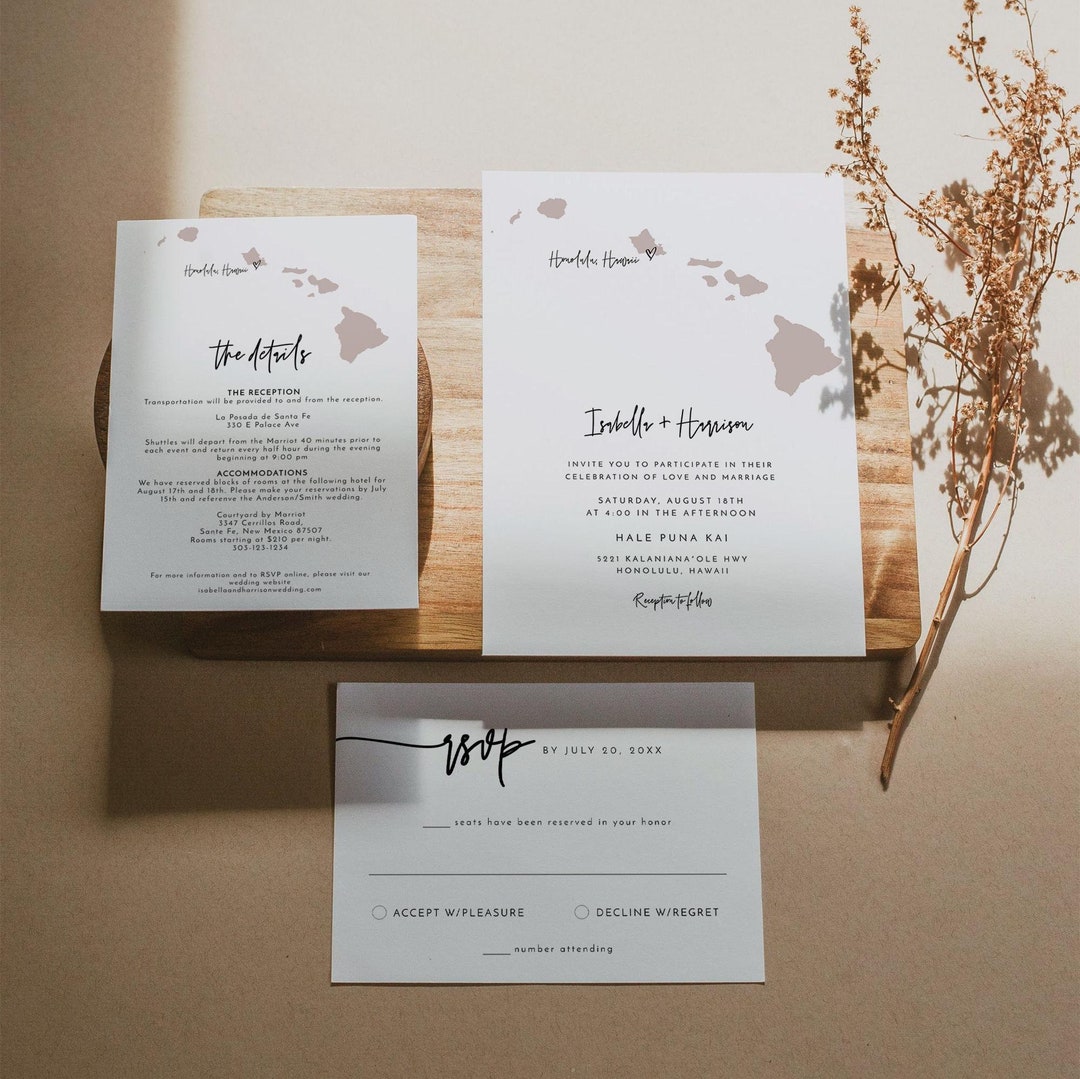 Hawaii Wedding Invitation Template Suite, EDITABLE Hawaii Map Wedding ...
