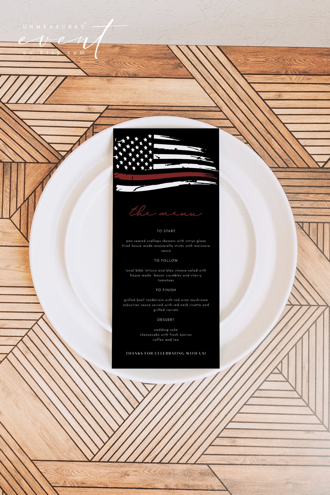 Thin Red Line Flag Menu Cards, Fire Fighter Retirement Party Table Menu ...