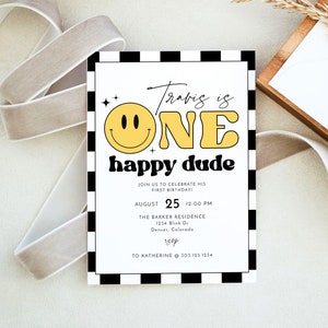 TRAVIS One Happy Dude Birthday Invitation Template, Happy Face Birthday ...