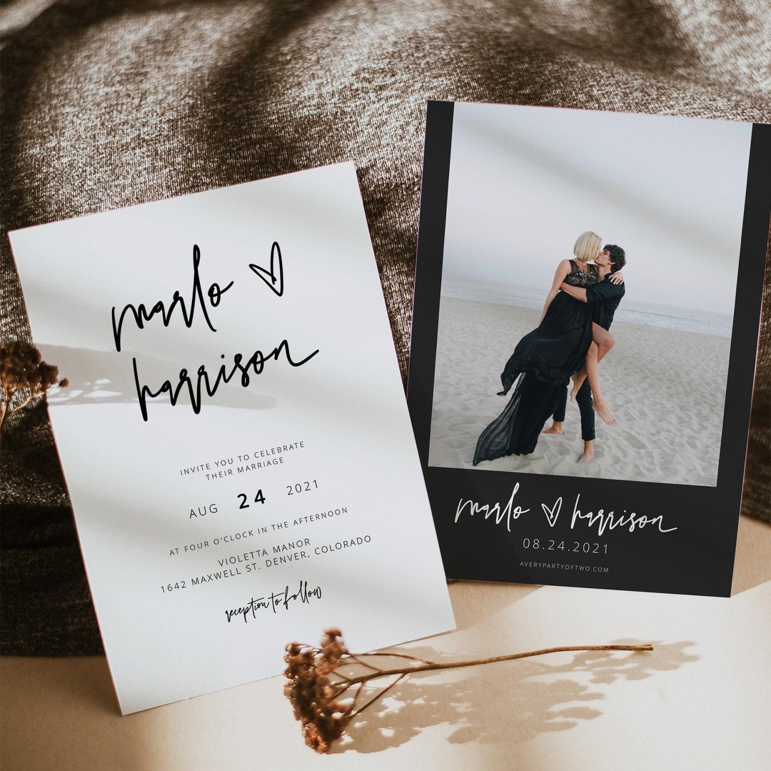 Modern Minimalist Photo Wedding Invitation Template, Simple Wedding ...