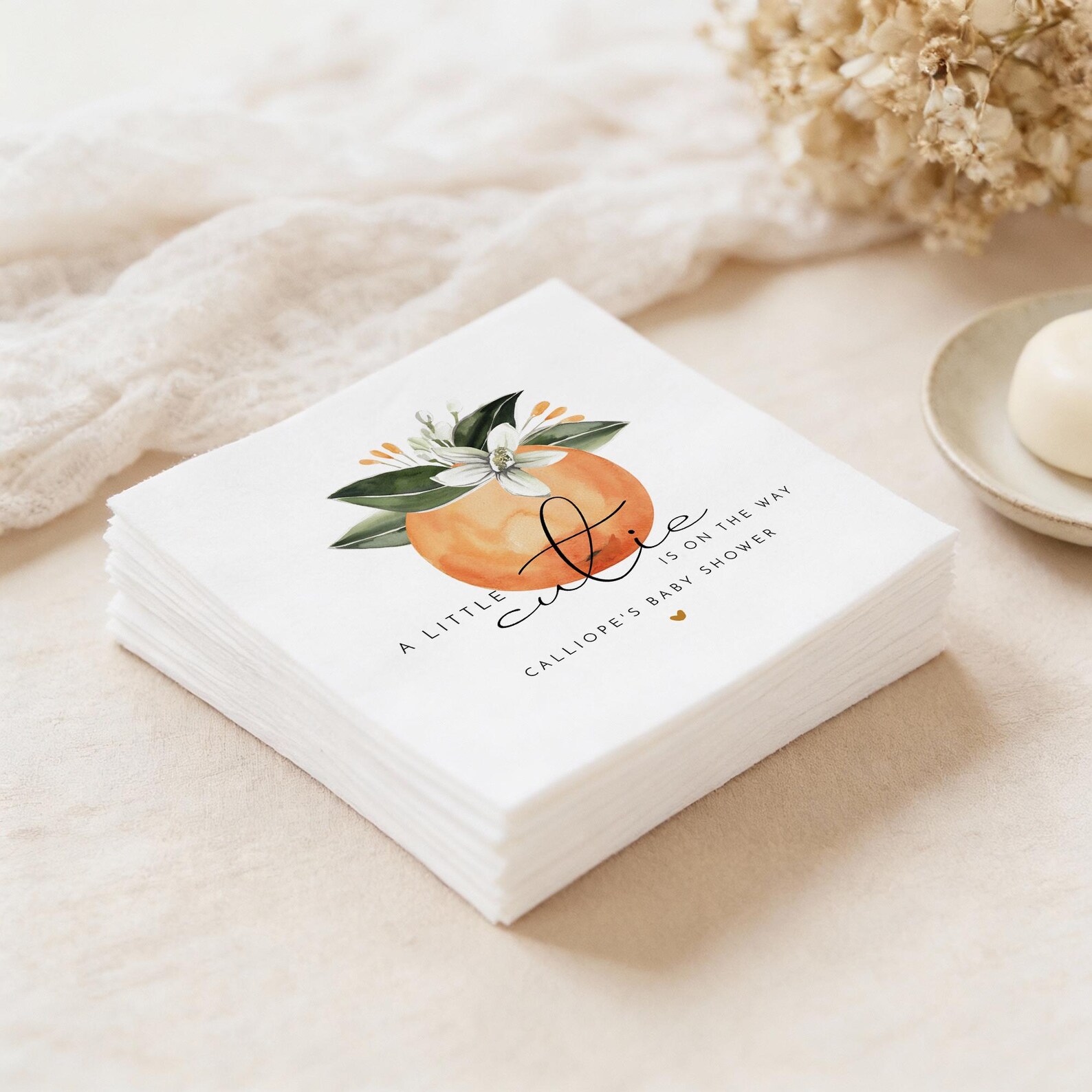 CALLIOPE Little Cutie Baby Shower Napkins, A Little Cutie is on the Way ...