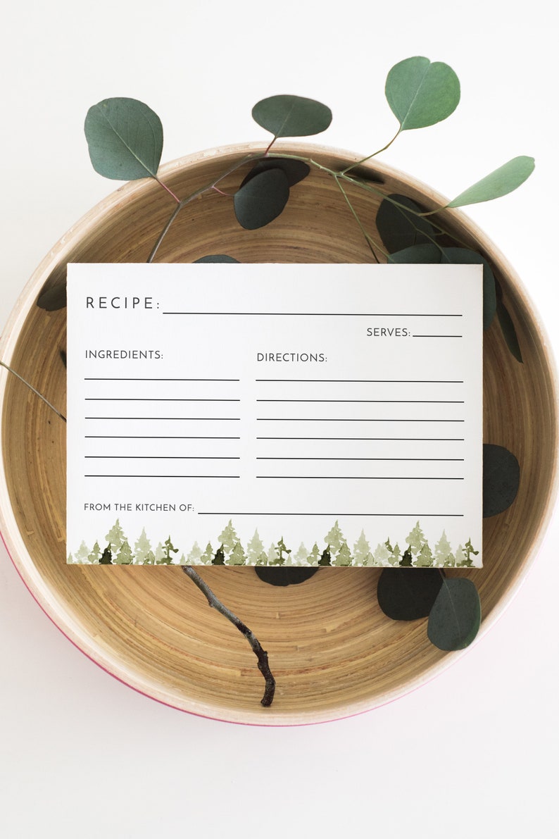 JENNA Pine Tree Recipe Card Template Tree Bridal Shower - Etsy
