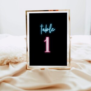 Neon Table Numbers Template, Glow Party Table Number Cards, Gaming ...