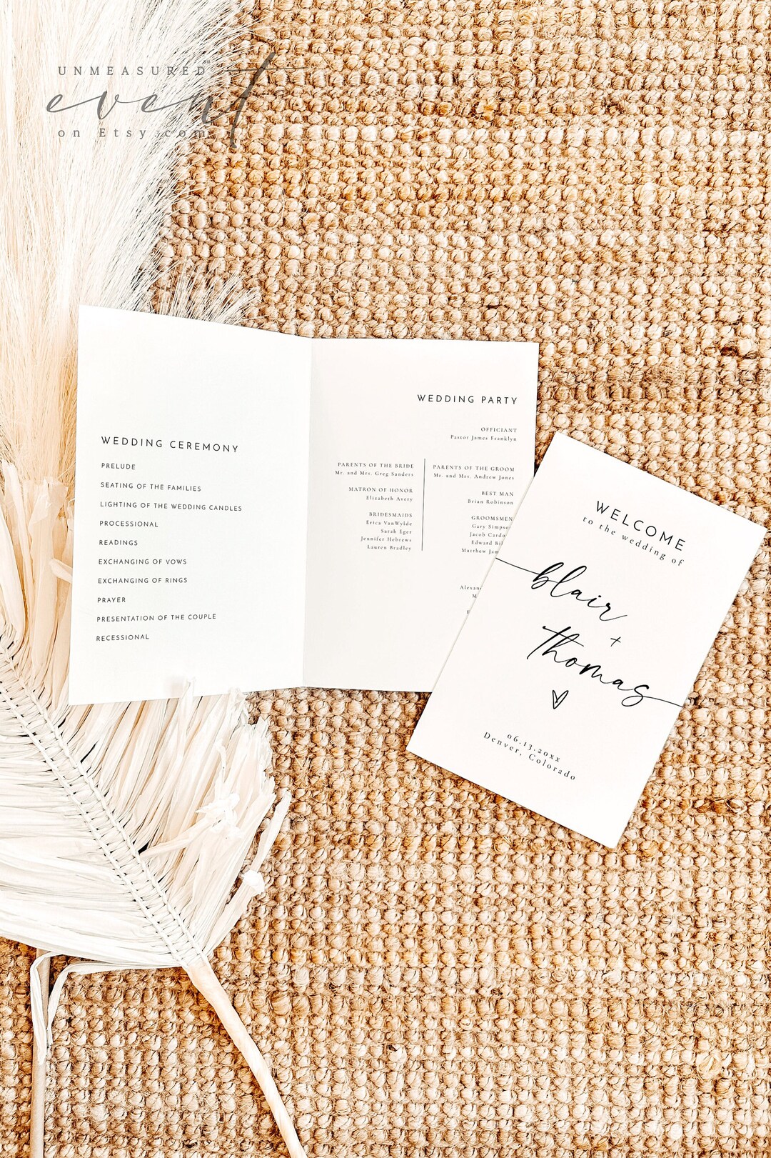 BLAIR Wedding Program Template, Wedding Reception Program, Wedding ...