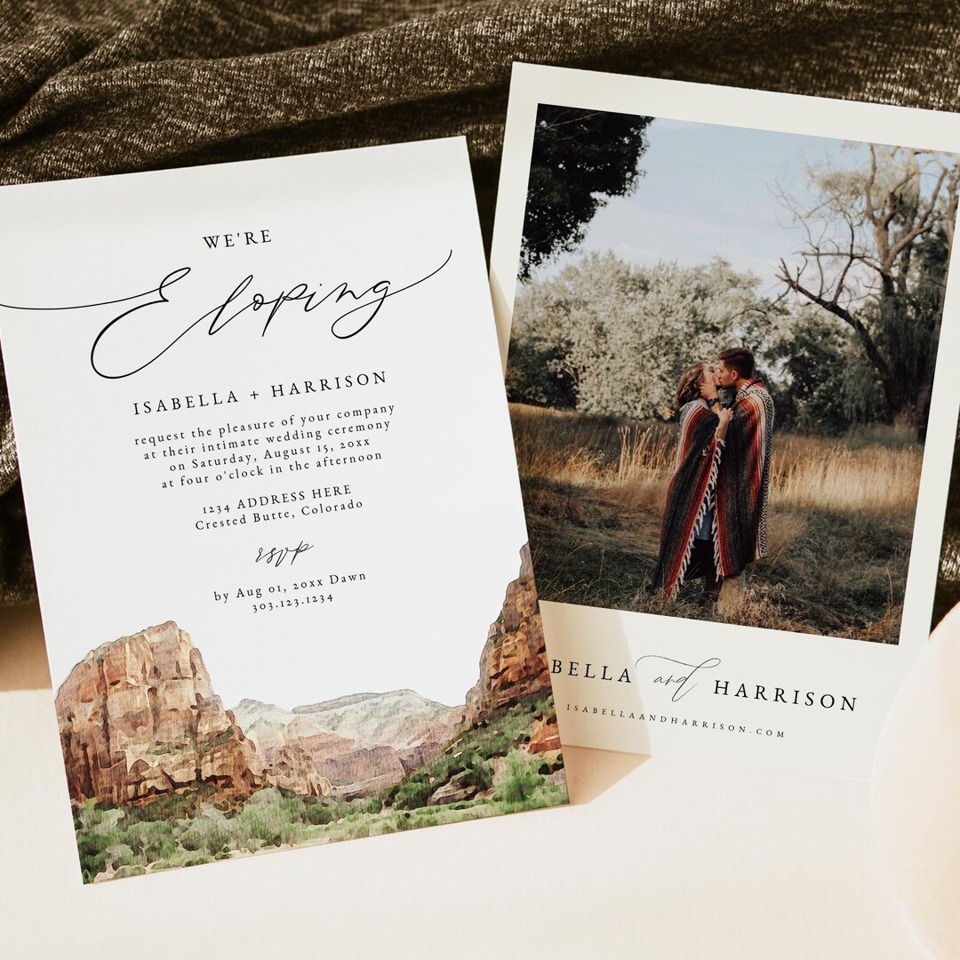 ZION National Park Elopement Invitation Template, Watercolor National ...
