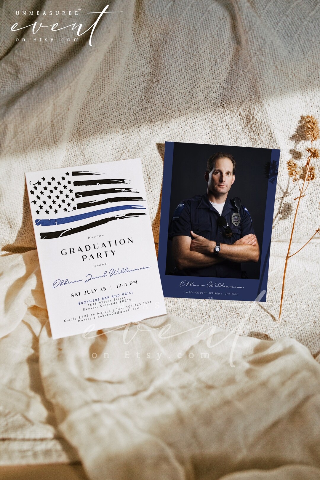 POLICE Graduation Invitation Template, Thin Blue Line Party Invitation ...