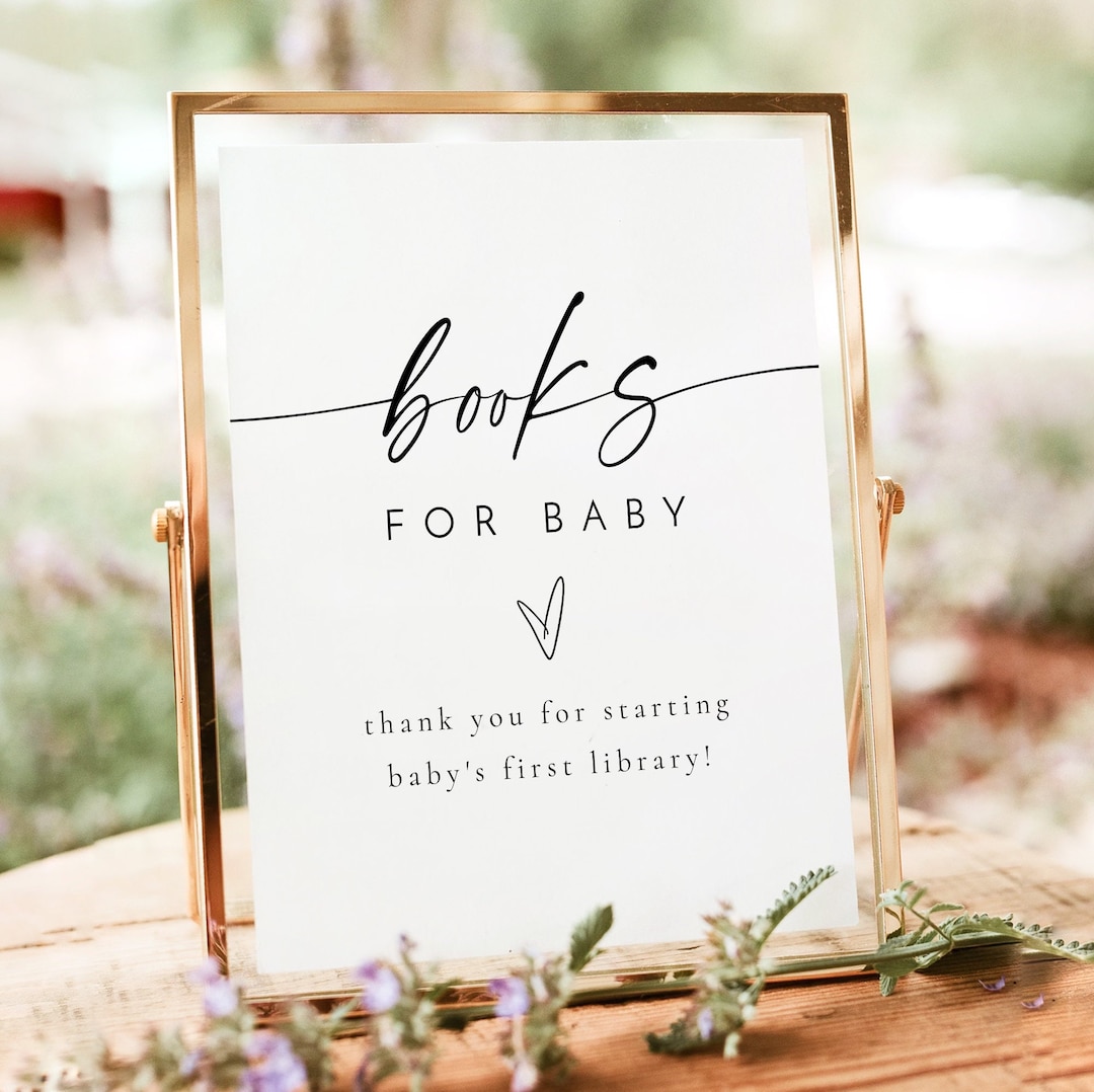 Minimalist Books for Baby Sign, Baby Shower Bring a Book Sign, Book ...