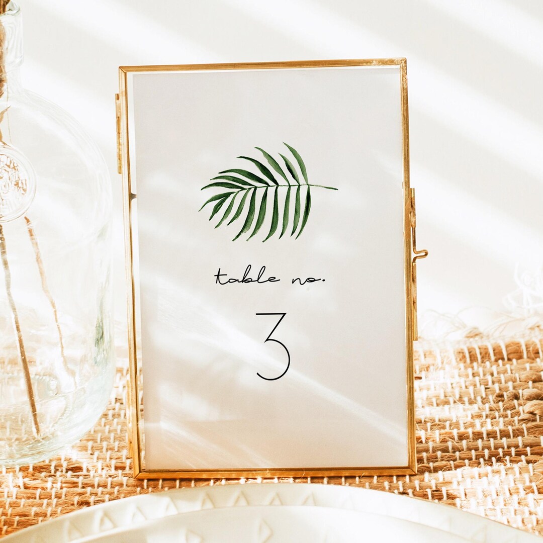Wedding Table Number Template, Tropical Table Numbers, Palm Leaf Table ...