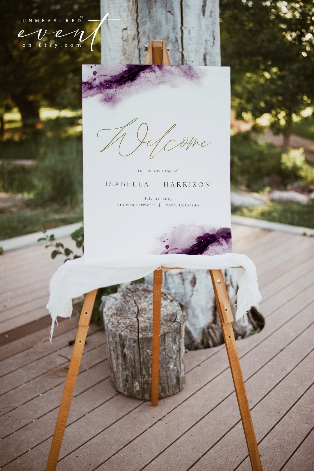 IRIS Purple Watercolor Welcome Sign Template, Purple and Gold Wedding ...