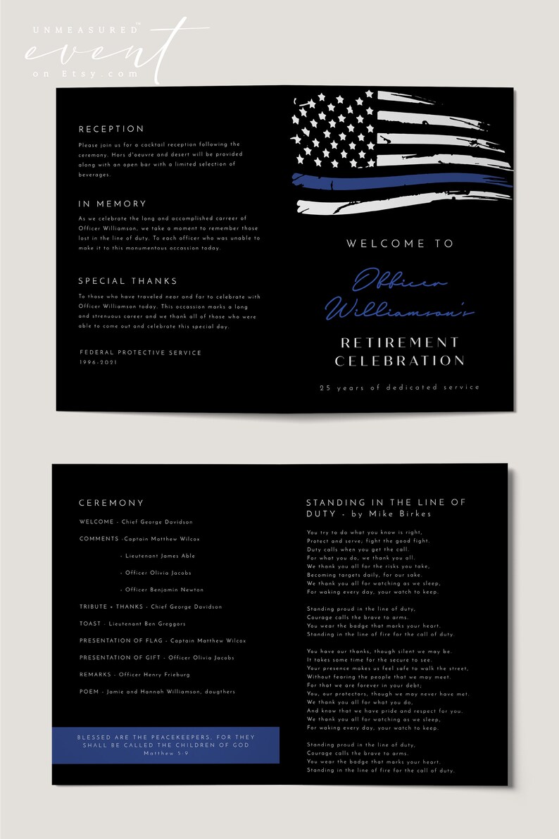 POLICE Retirement Program Template Folded Retirement Program - Etsy
