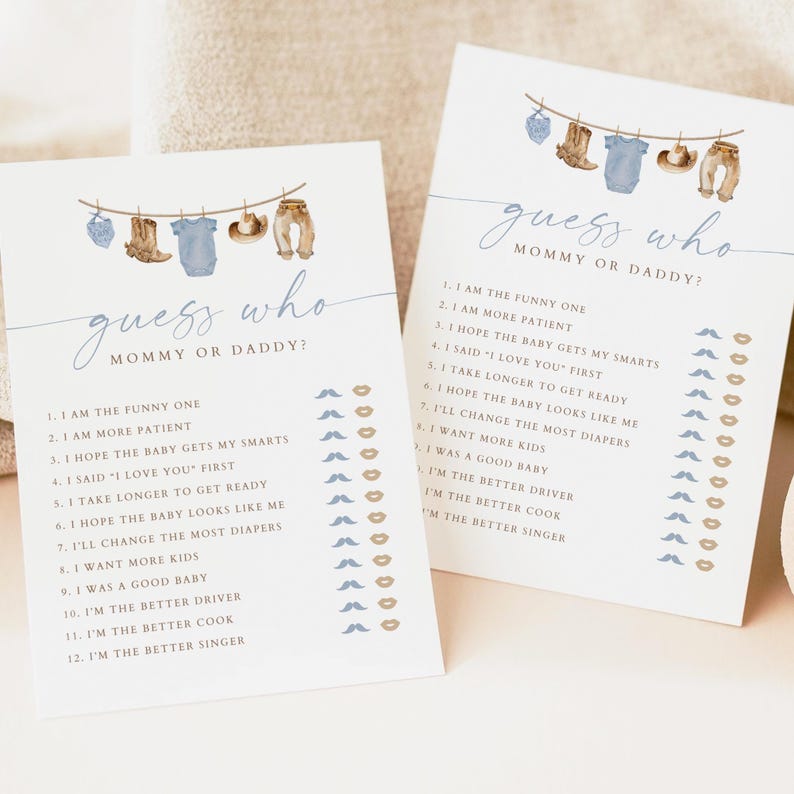 Guess Who Mommy or Daddy Baby Shower Game Template, Cowboy Baby Shower ...