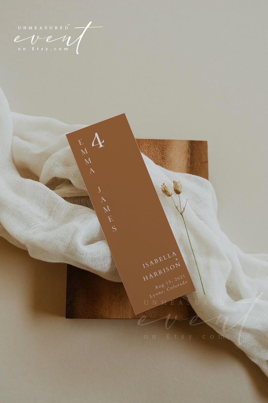 MIA Burnt Orange Bookmark Place Card Template, Printable Wedding Place ...