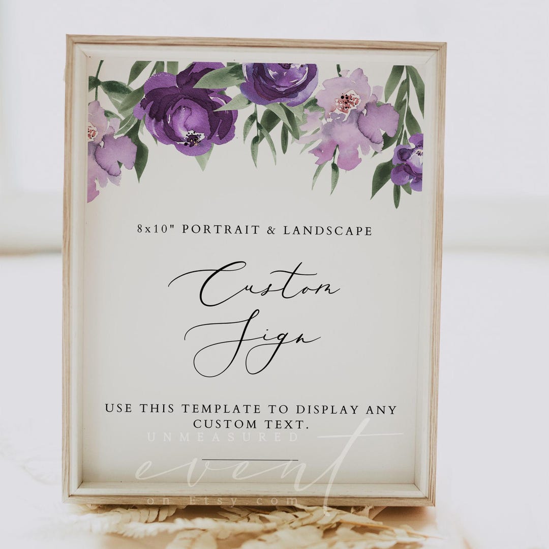 Purple Wedding Custom Sign Template, Lavender Wedding Signs Printable ...