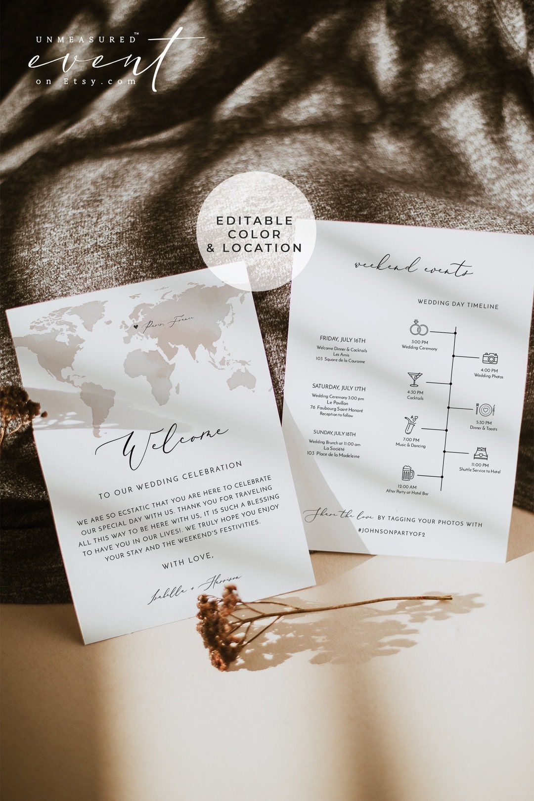 Destination Wedding Welcome Letter and Itinerary Template, Destination ...