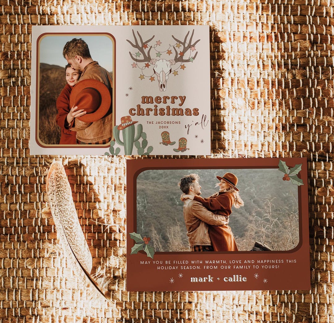 COLT Merry Christmas Y'all Retro Longhorn Cowboy Photo Christmas Card ...