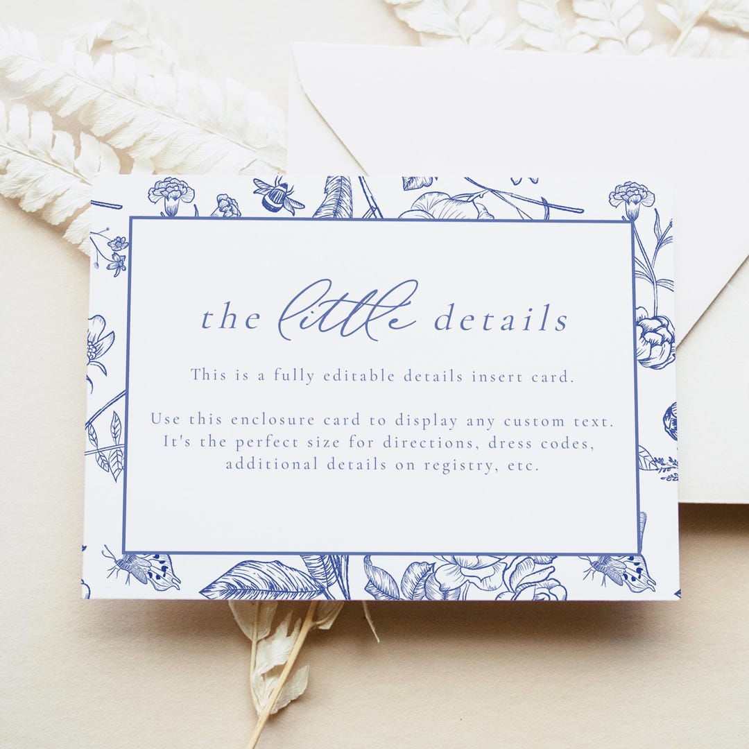 AURELIA Details Card Template, Chinoiserie Enclosure Card Printable ...