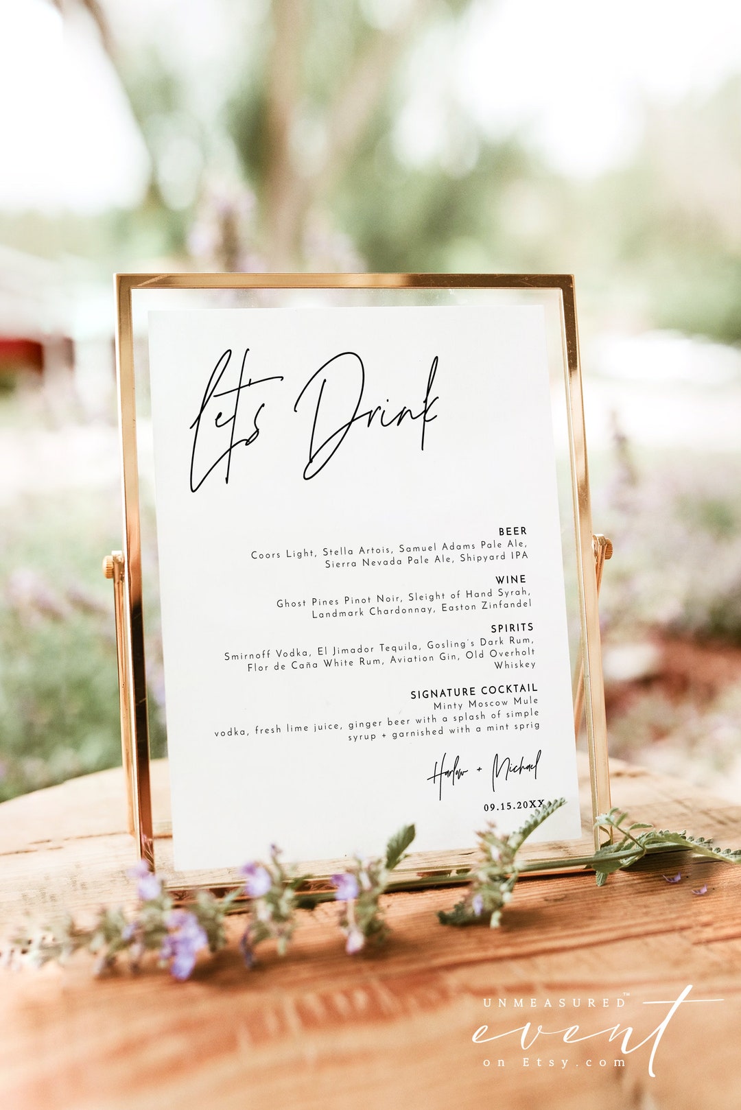 HARLOW Bar Menu Sign, Let's Drink Sign, Modern Minimalist Wedding Drink ...