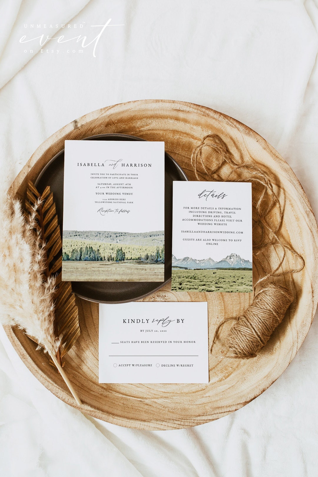 YELLOWSTONE NATIONAL PARK Wedding Invitation Template Suite, Mountain ...