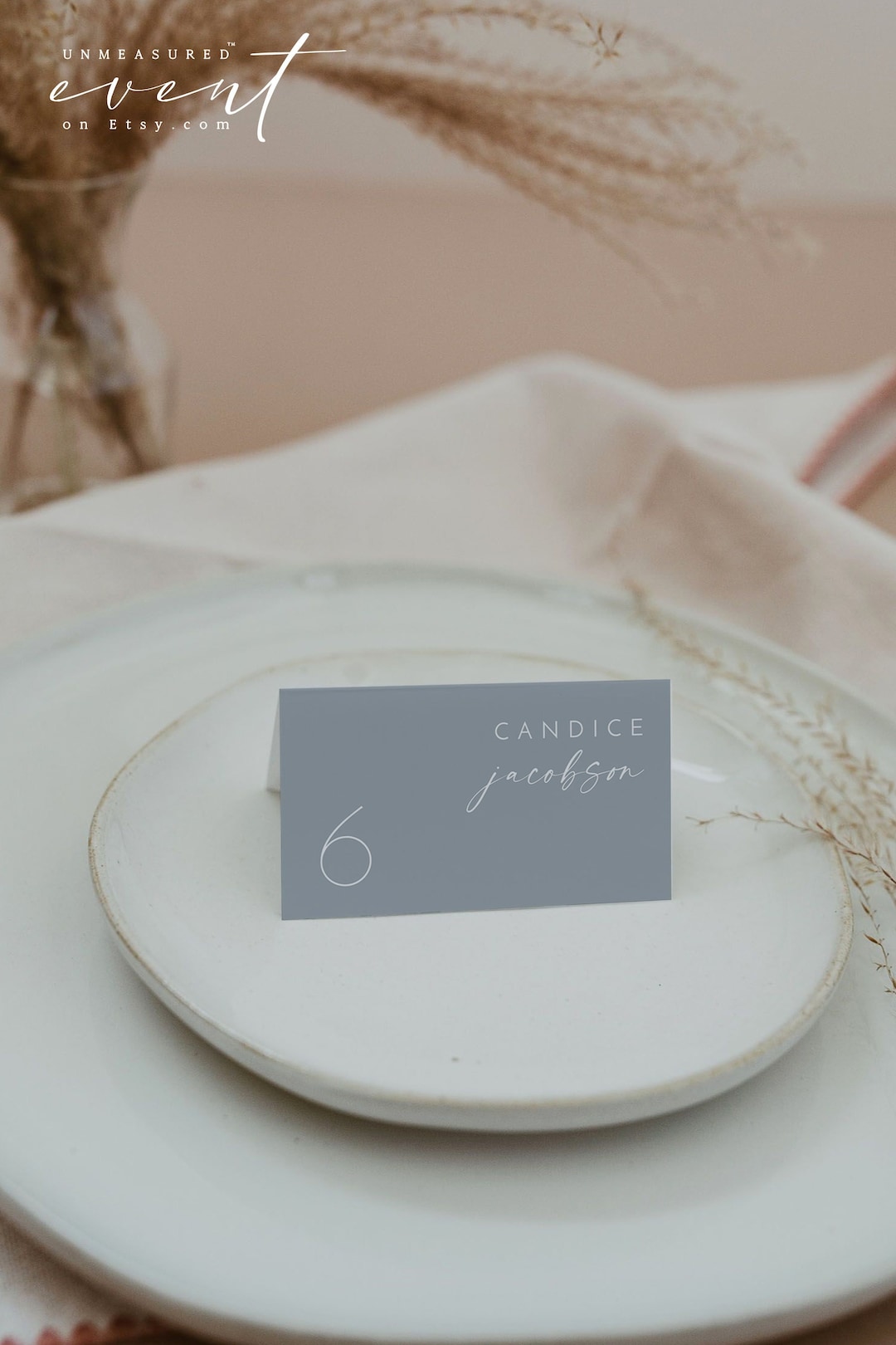 Dusty Blue Place Cards, Modern Place Card Template, Minimalist Gust ...