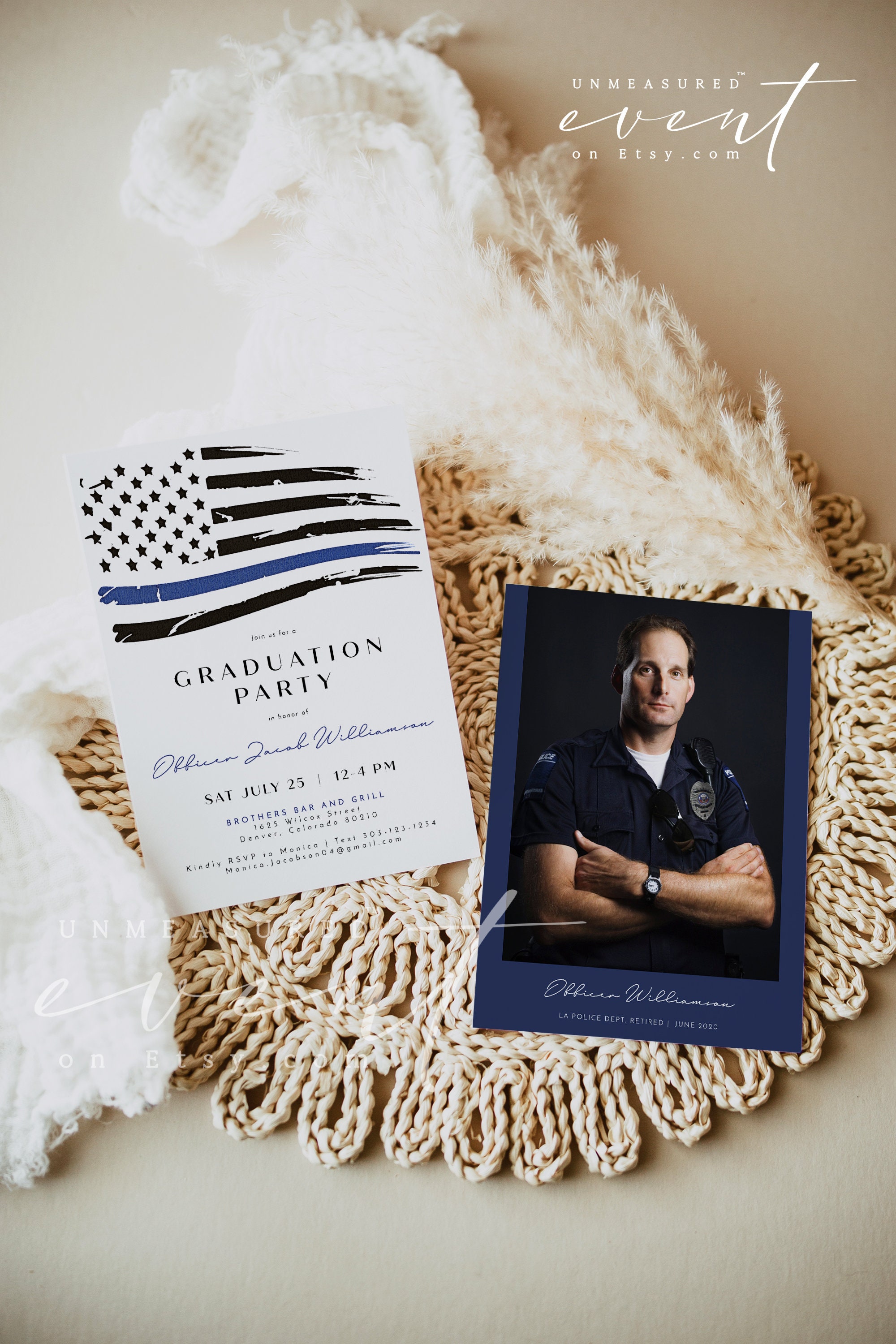 POLICE Graduation Invitation Template Thin Blue Line Party - Etsy