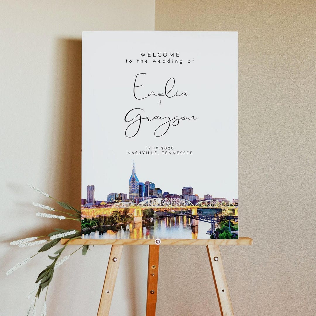 Nashville Wedding Welcome Sign Template, Watercolor Nashville Skyline ...