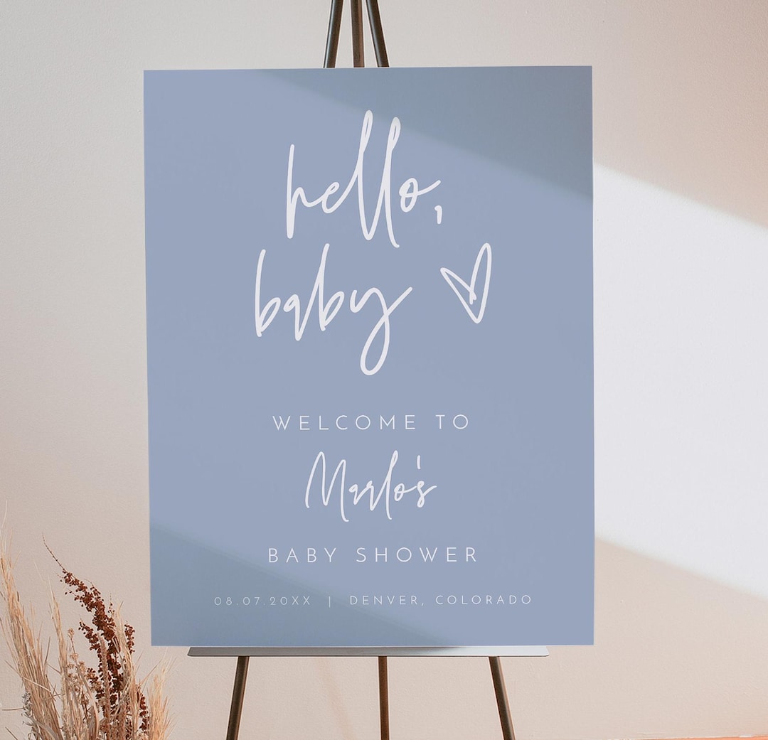 Dusty Blue Baby Shower Welcome Sign Template ,modern Bohemian Hello ...
