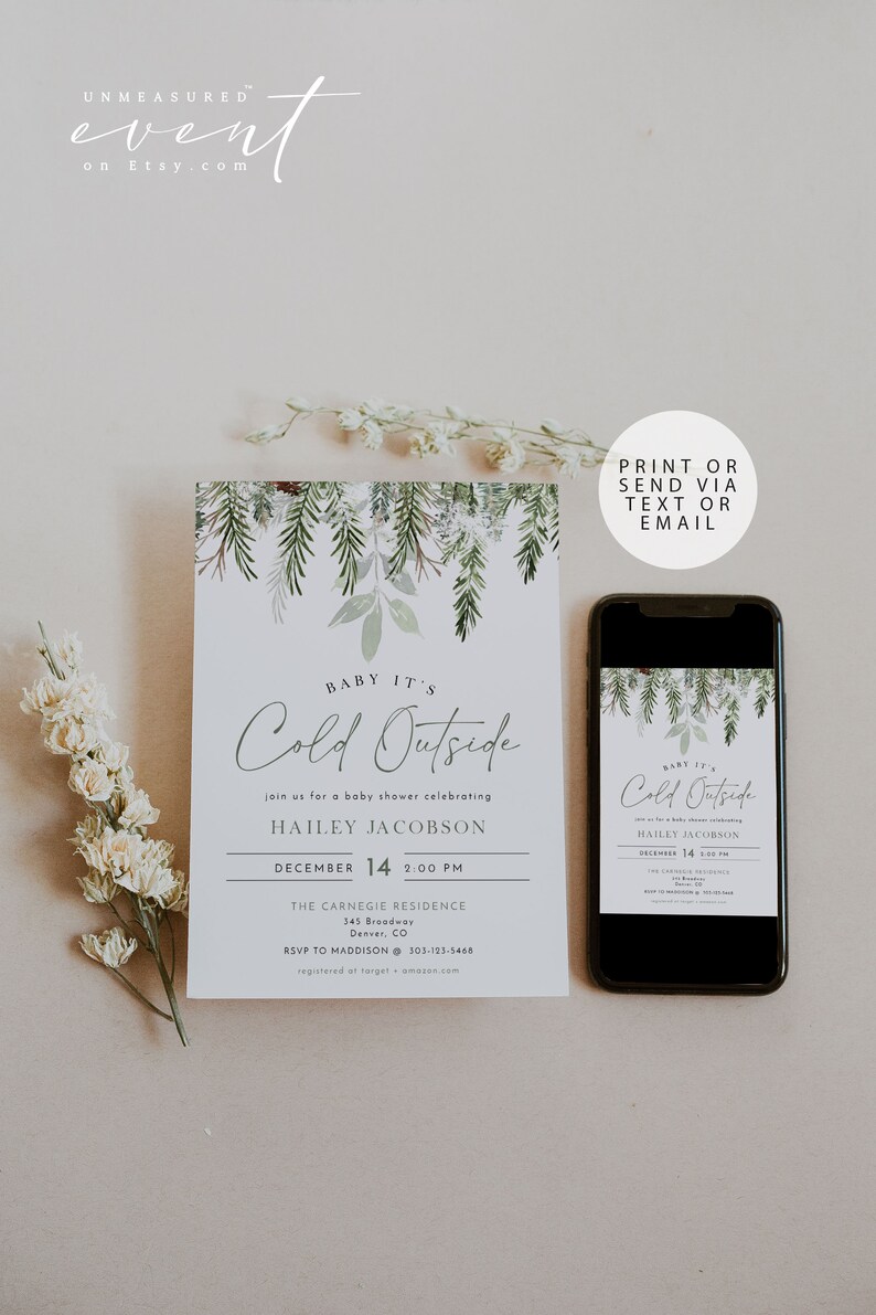 Rustic Baby Shower Invitation Template Winter Pine and - Etsy