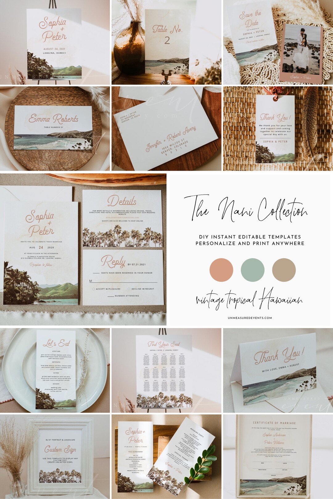 NANI Vintage Hawaii Wedding Bundle Templates, Tropical Wedding ...
