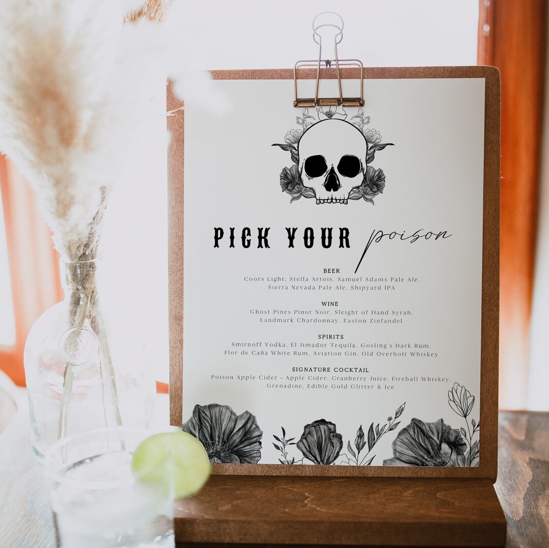 Bar Menu Sign Template, Pick Your Poison Sign, Drink Menu Printable ...