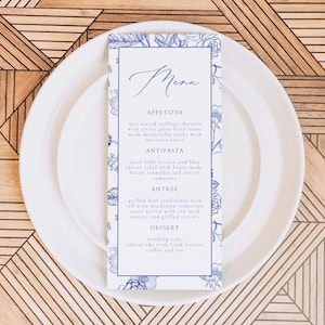 AURELIA Menu Card Template, Something Blue Bridal Shower Menu Printable, Chinoiserie Floral ...