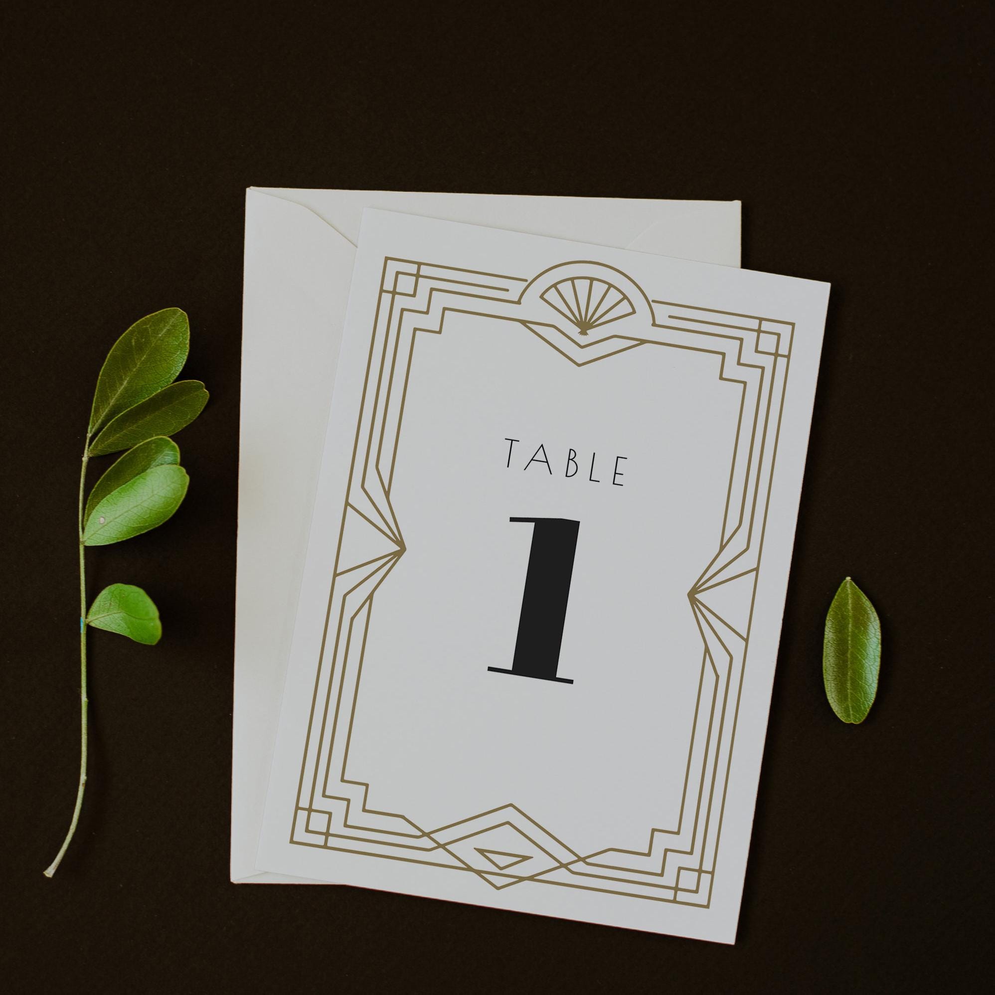 Art Deco Table Number Template, Tree Table Number, Gold Art Deco ...