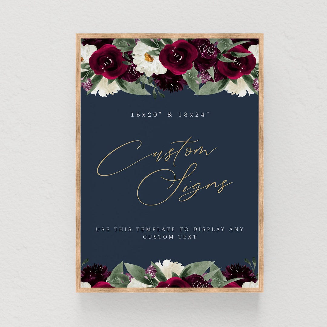 Bordeaux Wedding Sign Templates, Marsala Custom Wedding Signs, Merlot ...