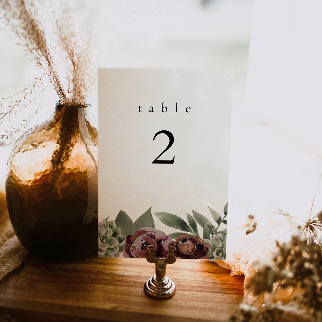 Modern Succulent Table Number Template, Bohemian Wedding Table Number ...