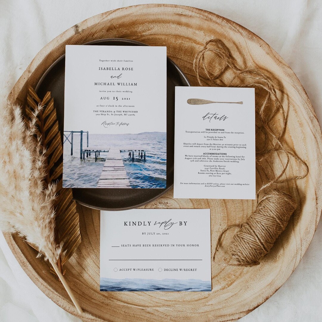 Lake Wedding Invitation Template Suite, Lakeside Wedding Invite Set ...