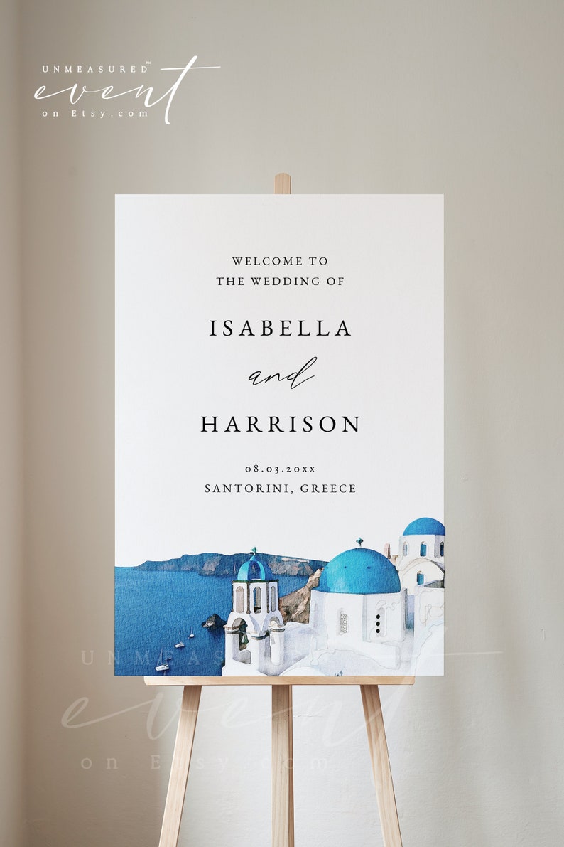 SANTORINI Wedding Welcome Sign Template Watercolor Santorini | Etsy