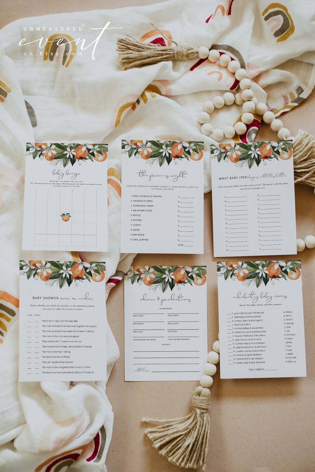 Orange Baby Shower Game Bundle Templates, Citrus Baby Shower Game Set ...